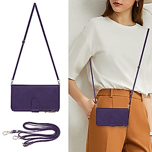 Jaorty Samsung Galaxy A32 5G Wallet Case,[9 Card Slots] Removable Adjustable Crossbody Necklace Lanyard Shoulder Strap Zipper Magnetic Leather Case for Samsung Galaxy A32 5G,6.5 inch Purple