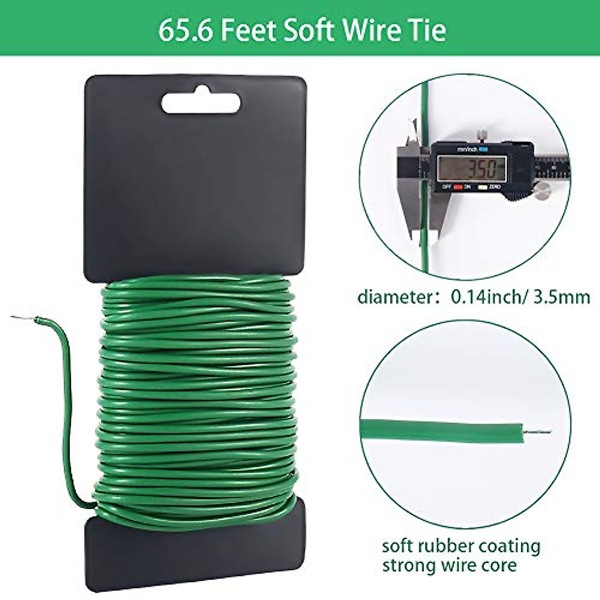 Reusable 3.5mm Garden Plant Twist Tie, Heavy Duty Soft Wire Tie for Gardening, Home, Office (Green, 65.6feet)