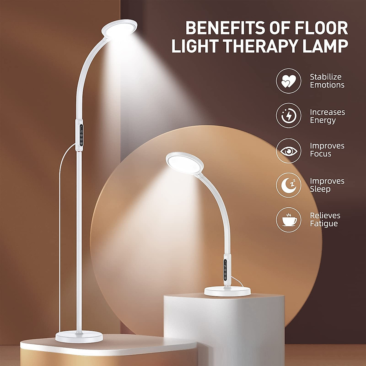 FBBJFF Light Therapy Lamp 11000 Lux, LED UV-Free Sunlight Lamp,Full Spectrum Happy Therapy Lamp with 10 Adjustable Brightness Levels, 2 in 1 Retractable Floor Light Therapy Lamp