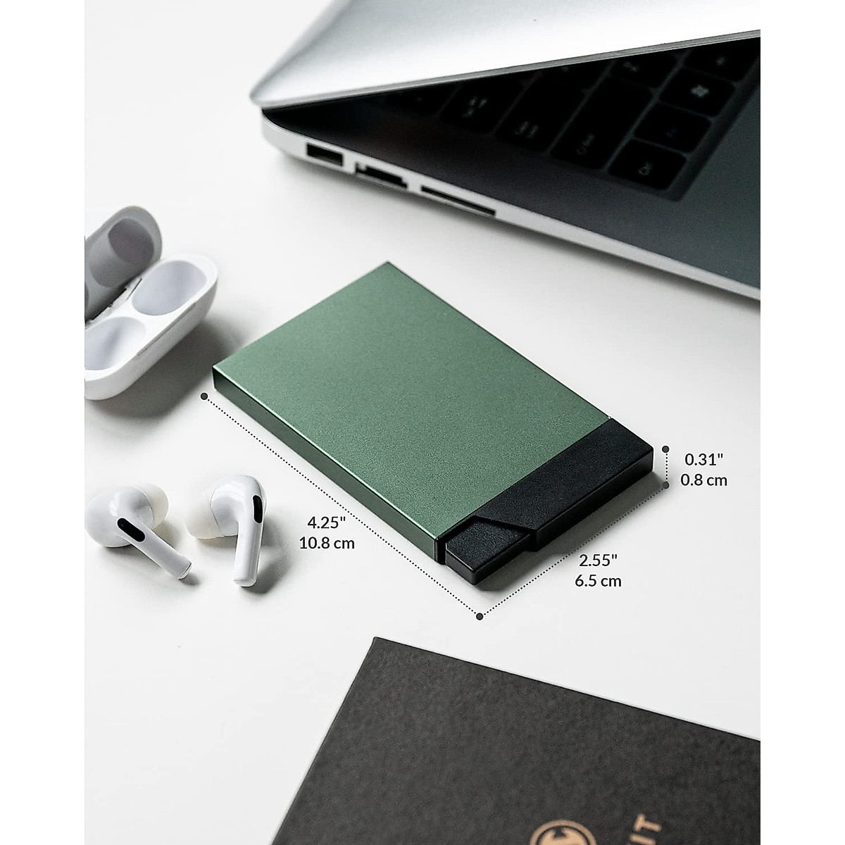 VULKIT Pop up Credit Card Holder Minimalist Metal Business Card Case RFID Blocking Front Pocket Wallet for Men or Women(Midnight Green)