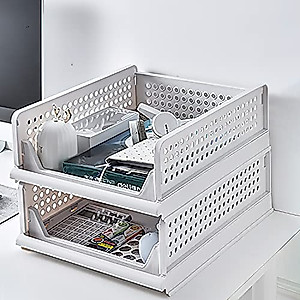 Dollox 4 Pack Folding Wardrobe Storage Boxes Closet Organizers Plastic Clothes Organizer Stackable Plastic Storage Basket for Home Clothing Storage