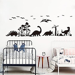 Large Size (51"X 16.5") Wall Decal Sticker Dinosaur Animal Forest Tree Bird Home Decor Bedroom Living Room Jurassic Park Dino Decals Nursery Wall Art Poster WS94 (Black)