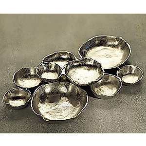Zodax Cluster of 9 Round Serving Bowls Nickel Base 19" x 12" x 2.5"
