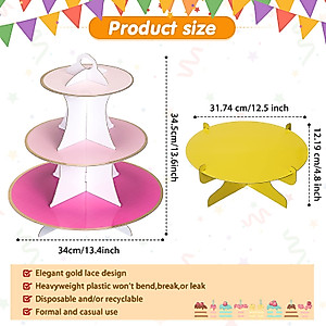 6 Pieces Colorful Cupcake Stand Set 3 Tier Cardboard Dessert Tower 1Tier Cupcake Display Stand Serving Cupcake Holder for Birthday Baby Shower All Themed Party Events Cake Display, Pink, Blue, Yellow