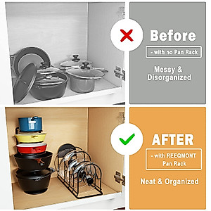 REEQMONT 2 Pack - Heavy Duty Pot Rack Organizer, 5 Tier Pan Rack Holder, Holds Cast Iron Skillets, Dutch Oven, Frying Pan, Griddles - No Assembly Required, 15.9'' H