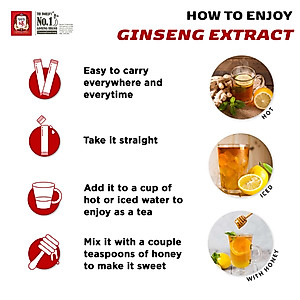 CheongKwanJang 100% Ginseng Extract Stick - Sugar & Caffeine Free Energy Supplements Everytime 3000mg Korean Red Ginseng, Natural Energy Booster for Men & Women, Nitric Oxide Brain Support - 30P