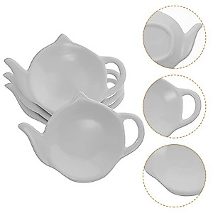Zerodeko 4pcs Ceramic Tea Bag Saucer Teapot Shape Teabag Coaster Tea Bag Holder Spoon Rests Snack Storage Tray Wasabi Seasoning Dish for Tea Bag for for Soy Sauce Dessert White
