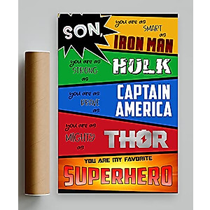 Son, You Are My Favorite Superhero - Artistic Typography Poster, Motivational Inspirational Quote Wall Art Print Great Decor for Kids Childs Bedroom Nursery Decor 16x24 Inch (Unframed)