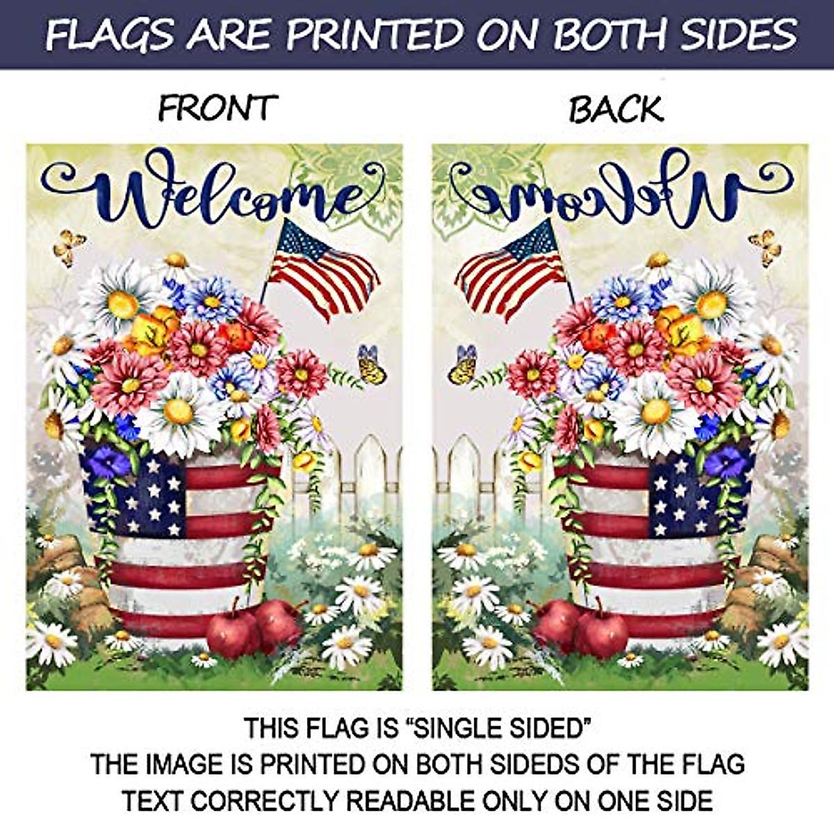 Texupday Welcome America Patriotic Floral Daisy Spring Summer Garden Flag Outdoor Yard Flag 12" x 18"