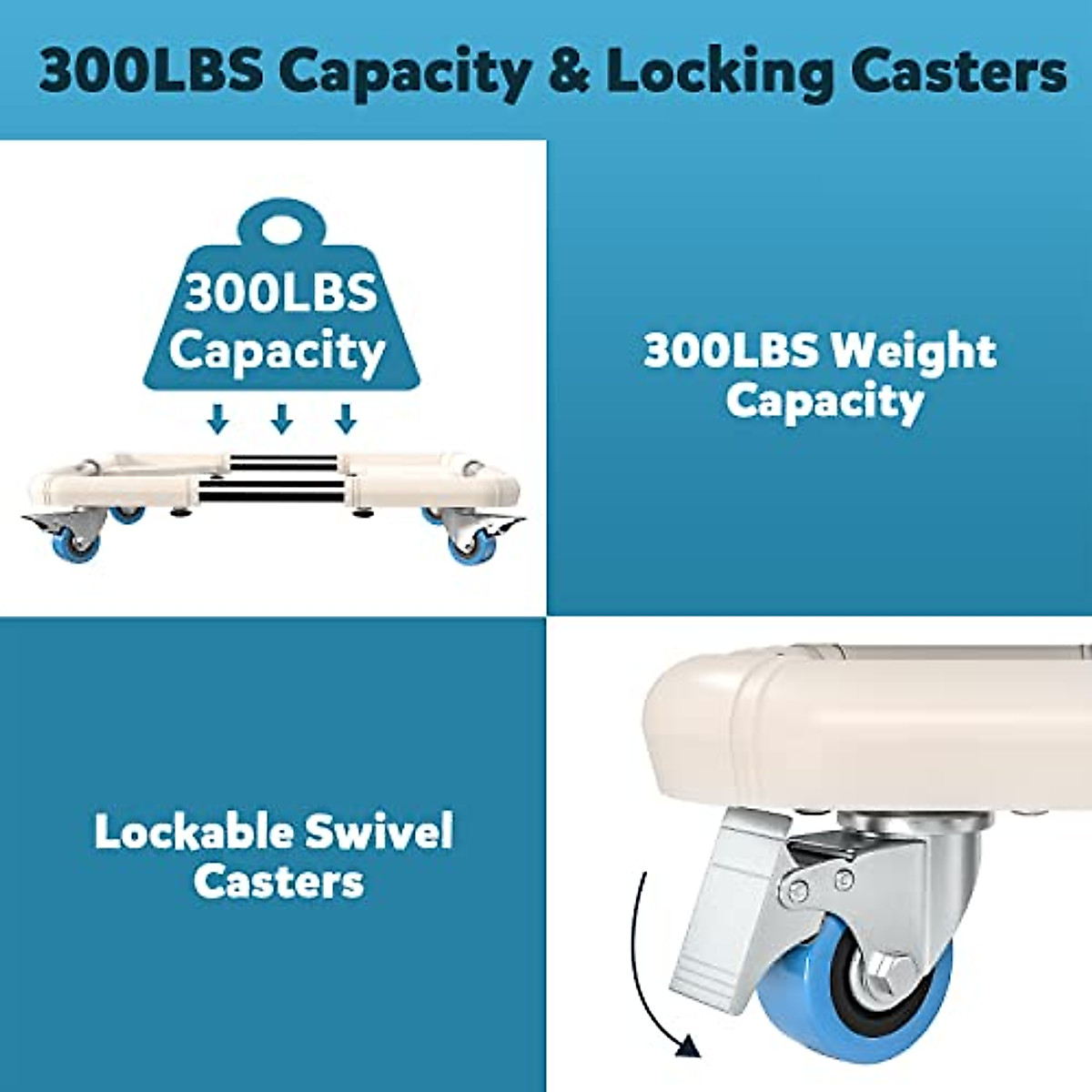 DOZAWA Telescopic Furniture Dolly with 4 Locking Wheels,Washing Machine Stand Refrigerator Base Moving Cart,Size Adjustable,White