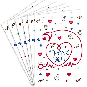 Prime Greetings 6 Pack Thank You Cards For Healthcare, Nurse, Doctor, Made in America, Eco-Friendly, Thick Card Stock with Premium Envelope 5in x 7.75in, Packaged in Protective Mailer