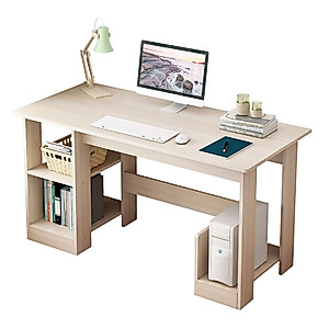 Office Supplies Wooden Desktop Computer Desk Desk,Simple Modern Study Desk Home Student Study Desk Bedroom Desk,Large PC Laptop Desk,With Storage Shelf and Keyboard Tray (90*40*72cm Maple Color )