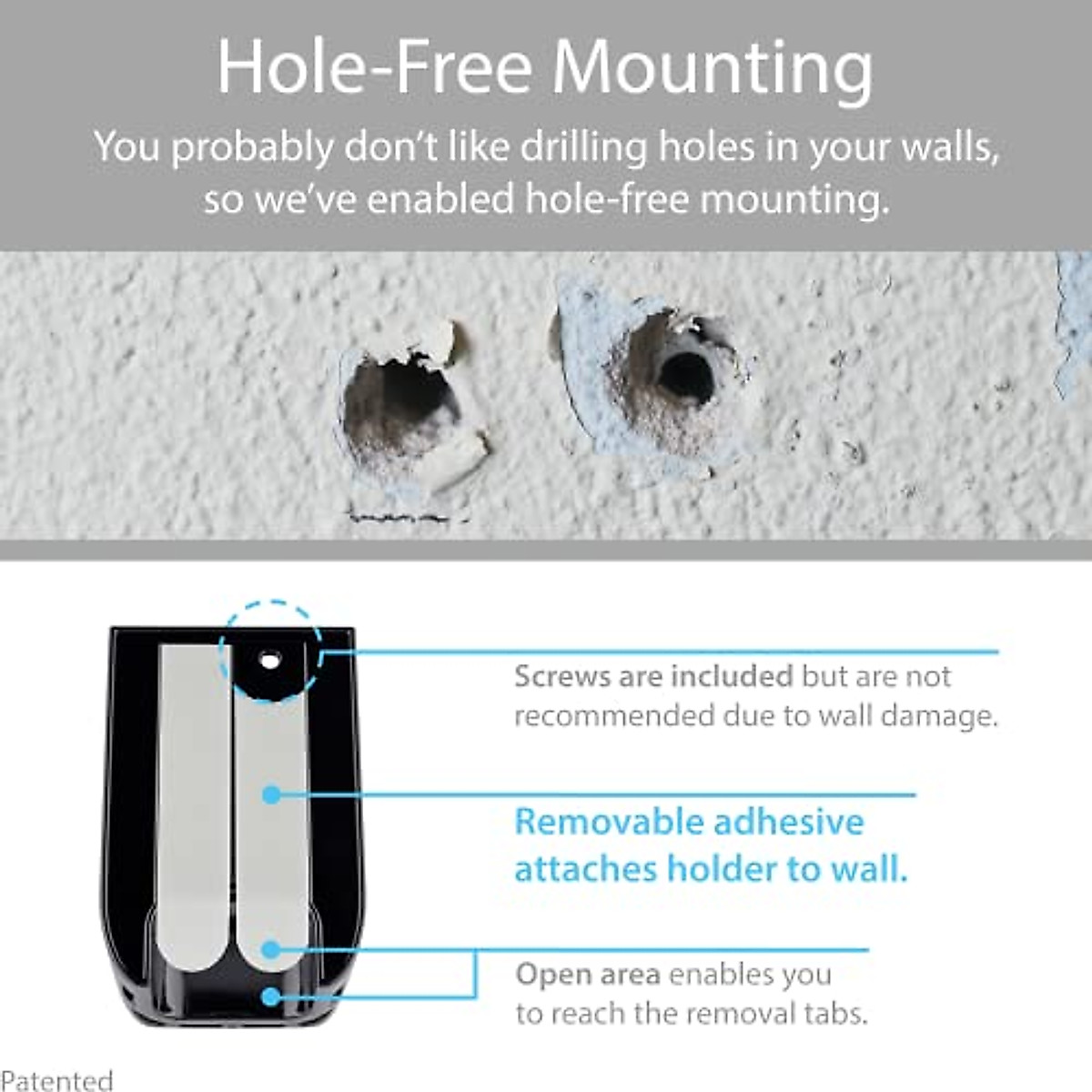 TotalMount Hole-Free Remote Holder – Eliminates Need to Drill Holes in Your Wall (Black Remote Control Holder, Quantity 1)