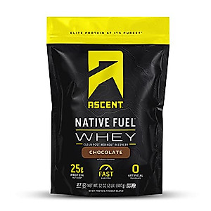 Ascent 100% Whey Protein Powder - Post Workout Whey Protein Isolate, Zero Artificial Flavors & Sweeteners, Gluten Free, 5.7g BCAA, 2.7g Leucine, Essential Amino Acids, Chocolate 2 lb