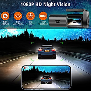 Dash Cam Front, WiFi 1080P Dash Camera for Cars, Mini Car Camera with 140° Wide Angle, 360 Degree Rotation Shot, Night Vision, WDR, G-Sensor, Loop Recording, 24H Parking Monitor, Support 128GB Max