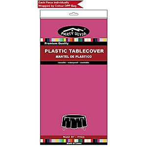 PARTY ULYJA Hot Pink Plastic Tablecloths 2 Pack Fuchsia Disposable Table Covers 84 Inch Circle Magenta Birdal Shower PEVA Cerise Table Cloths for Picnic Birthday Wedding's 6 ft Round Table Use