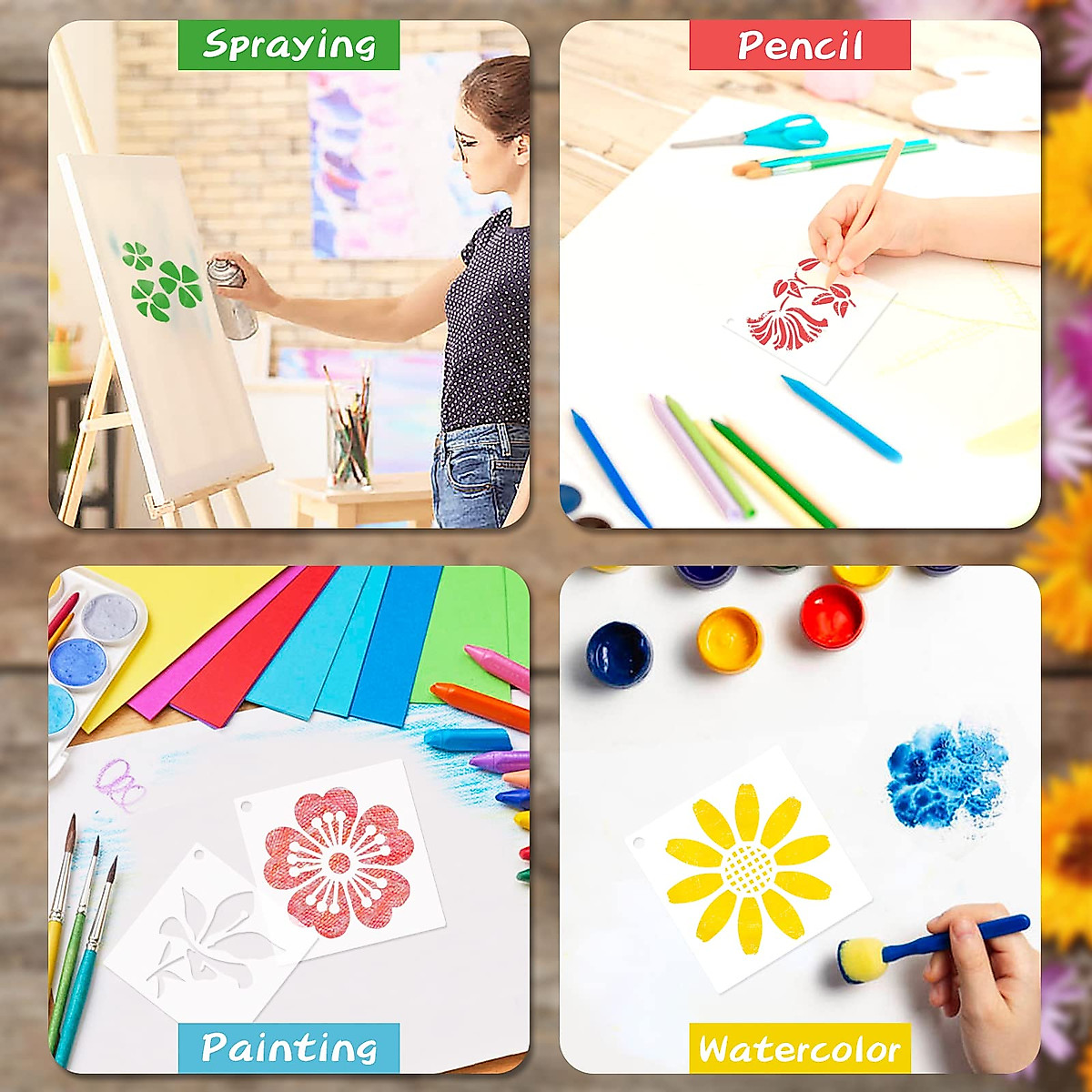 100 Pieces Stencil for Painting,3 Inch Flower Stencils DIY Craft Animal Reusable Template Paint Stencils for Painting on Wood, Crafts, Wall Home Decor