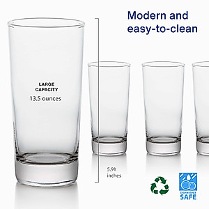 Vintorio GoodGlassware Highball Glasses (Set of 4) 13.5 oz - Tall Drinking Glass with Heavy Base - for Water, Juice, Cocktails, and Beverages - Dishwasher Safe, Perfect for Kitchen & Bar
