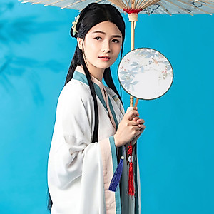 Abaodam Translucent Round Fan Handmade Handheld Fan Chinese Fans Folding Fan Vintage Paddle Hand Fan Women Boutique Cosplay Fan Prop Handheld Mini Fan Retro Fan Women's Hanfu Silk China