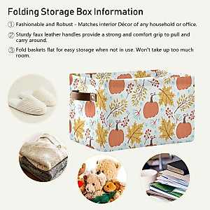 Fall Pumpkin Storage Basket Fabric Storage Bin Laundry Baskets Autumn Maple Leaves Foldable Storage Boxes Organizer Bag for Baby Cloth Dog Toy Book Storage Cubes Shelf Closet Basket 16×12×8 Inches