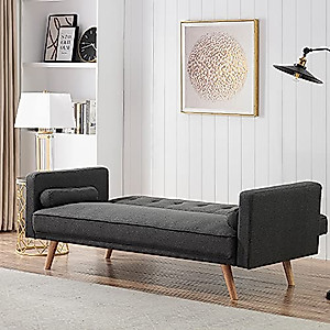 ERYE Modern Loveseat Convertible Sleeper Couch Bed, Tufted Upholstered Futon Sofabed for Living Room,2 Seater Comfy Love Seat Daybed Sofas, Twin, Dark Gray Linen w/2 Pillows A