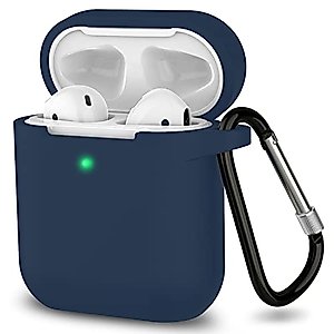 SATLITOG AirPods Case Cover with Secure Lock Keychain, Protective Silicone Cover Compatible with Apple AirPods 2nd & 1st Charging Case - Dark Blue