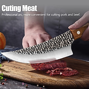WXCOO 7-Inch Chef Knife Hand Forged Cleaver Knife High Carbon Stainless Steel, Boning knives Chef Butcher Knife with Sheath & Pocket Sharpener for Kitchen, Camping, Home, Outdoor, BBQ