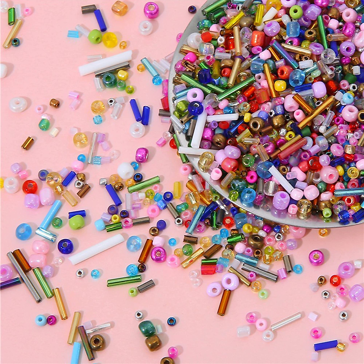 Niziky 1000PCS Mixed Glass Seed Beads, 1.5-4.5mm Green Tube Loose Glass Bugle Beads for Jewelry Making, Bracelet Making