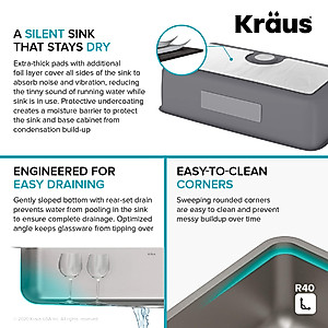 KRAUS Dex 33-inch Undermount 16 Gauge Stainless Steel Single Bowl Kitchen Sink, KA1US33B