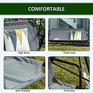 Outsunny Outdoor Patio Swing Chair, Seats 3 Adults, Includes Stand, Adjustable Sun Shade Canopy, Steel Frame, Shaded Bench, Gray
