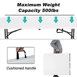 Dkelincs 6 Foot Folding Table with Sturdy Handle, Heavy Duty Centerfold Portable Table, Lightweight Indoor Outdoor Plastic Table for Picnic, Party, Camping - White
