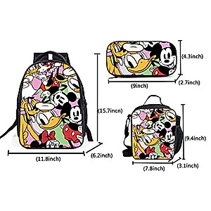 Funny Mic.key Mouse Teens Backpack 3Pcs Travel Laptop Schoolbag Sets Daypack with Lunch Box And Pencil Case for Boys Girls Gifts