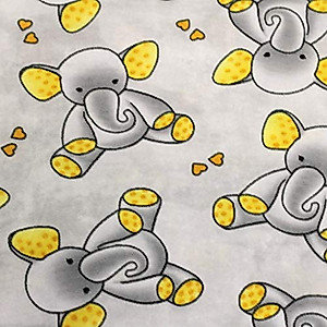 Sleepytime Elephants Gray Anti-Pill Premium No-Sew Throw Fleece Fabric Kit (72x60)