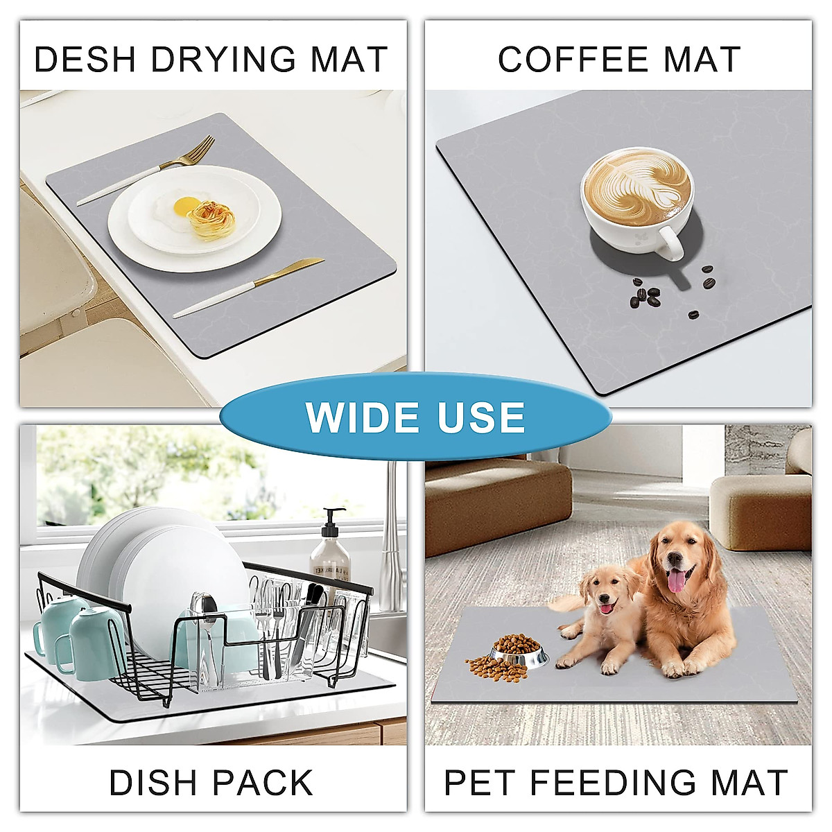 Coffee Maker Mat for Countertops, Coffee Bar Accessories Fit Under Coffee Machine Mat 19inx12in-Rubber Backed Coffee pots - table mat Under Appliance, Coffee Dish Drying Mat, Grey for Kitchen Counter