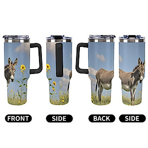 RTFGHJS 40 Oz Tumbler Donkey And Flower Insulated Tumbler Travel Coffee Mug with Straw Lid Stainless Steel Water Bottle Vacuum Insulated Tumbler for Sport Work Car Travel Weekends