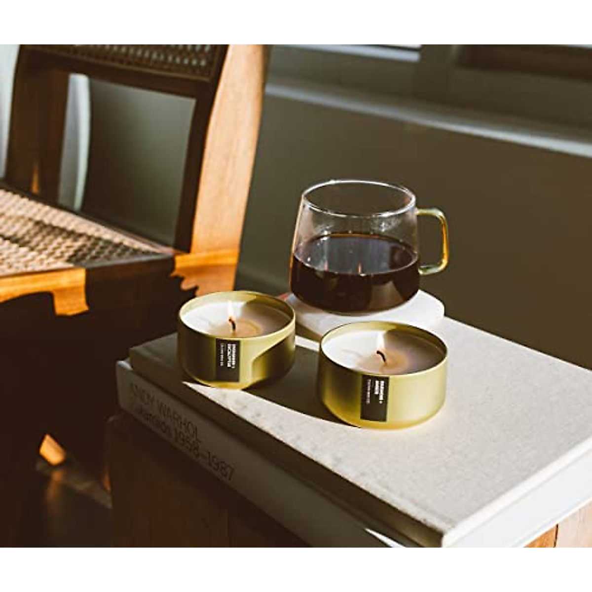 Calyan Wax Soy Candle, Oakmoss & Amber Scented Candles for The Home | Premium Candle Gift Set of 2 | 5.2 oz 30 Hour Burn | Soy Candles in Gold Metal Tins | Aromatherapy Candles