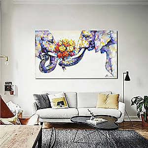 Pinetree Art Elephant Artwork Canvas Wall Art Painting Elephant Wall Decor for Home Decoration (36 x 24 inch, Framed)