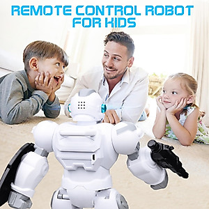 STEMTRON Robot Toys for Kids, Programmable Remote Control Robot with Intelligent Gesture Sensing, Recharge, Singing & Dancing Mode, Launcher (White)