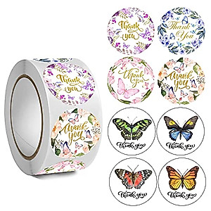 POILKMNI 500PCS Butterfly Stickers Floral Butterfly Thank You Stickers Round Labels Butterfly Decor for Girls Baby Shower Wedding Bridal Shower Birthday Party Favors (1.5 Inch)