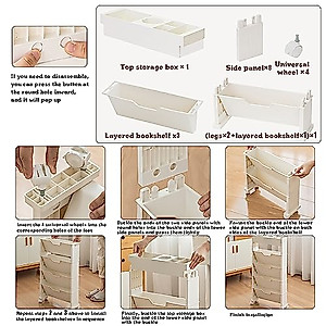 GAGALU 6 Tier Mobile Bookshelf, Moveable Bookshelf Organizer with 360° Universal Wheel Movable Bookshelf Multilayer Capacity for Home, 6 Tier Floor Standing Bookcase Storage Organizer Rack,White