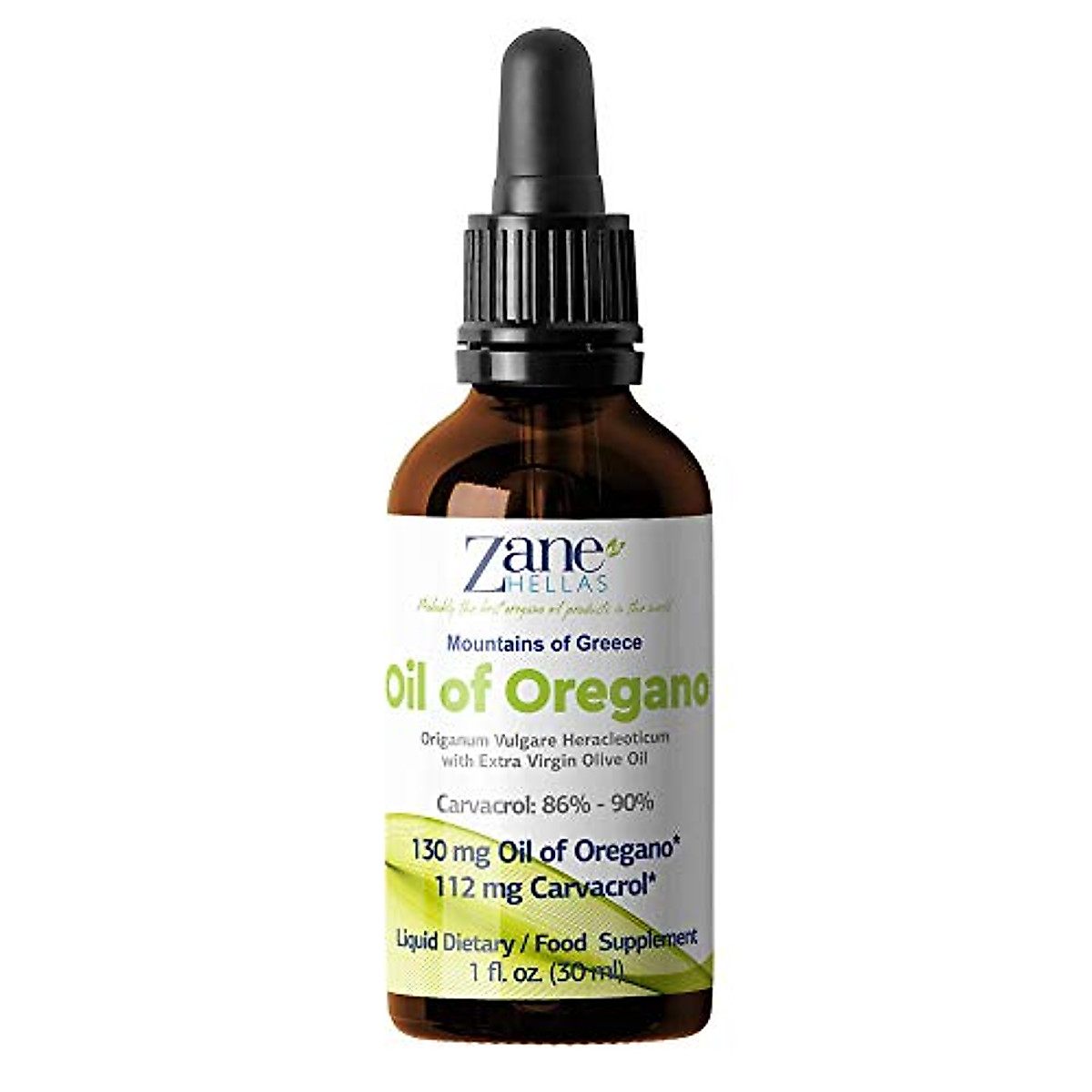 Zane Hellas 70% Oregano Oil. Greek Essential Oil of Oregano .86% Min Carvacrol. 112 mg Carvacrol Per Serving. Probably The Best Oregano Oil in The World. 1 fl. oz.- 30ml