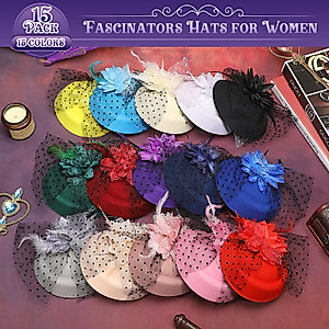 Jeyiour 15 Pcs Tea Party Hats for Women 20s Fascinators Pillbox Hats Headwear with Veil Flower Feathers for Wedding Church Tea Party