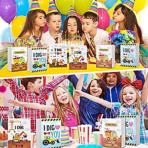 24 Pcs Valentine Treat Bags for Kids, I Dig You Construction Party Bags Valentines Day Gift Bags Construction Party Favors Truck Themed Valentines Paper Bags with Handle Construction Party Decorations