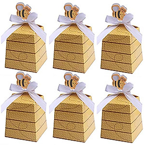 MeiMeiDa 30 Pack Bumble Bee Candy Boxes Treat Boxes Paper Beehive Gift Box with Ribbon for Bee Party Decoration Bee Birthday Baby Shower Favors Supplies