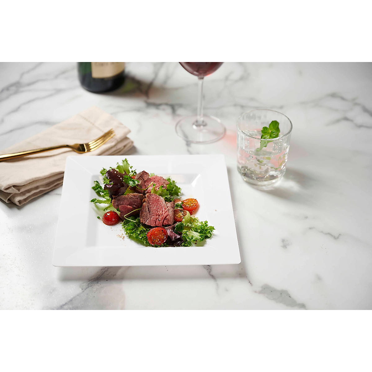 60 White Plastic Plates Set, 30 Pc 10.25 Inch Plastic Dinner Plates, and 30 Pc 7.5 Inch Plastic Dessert Plates, Fancy Disposable Plates, Heavy Duty Party Plates, Elegant Wedding Plates, Square Plates