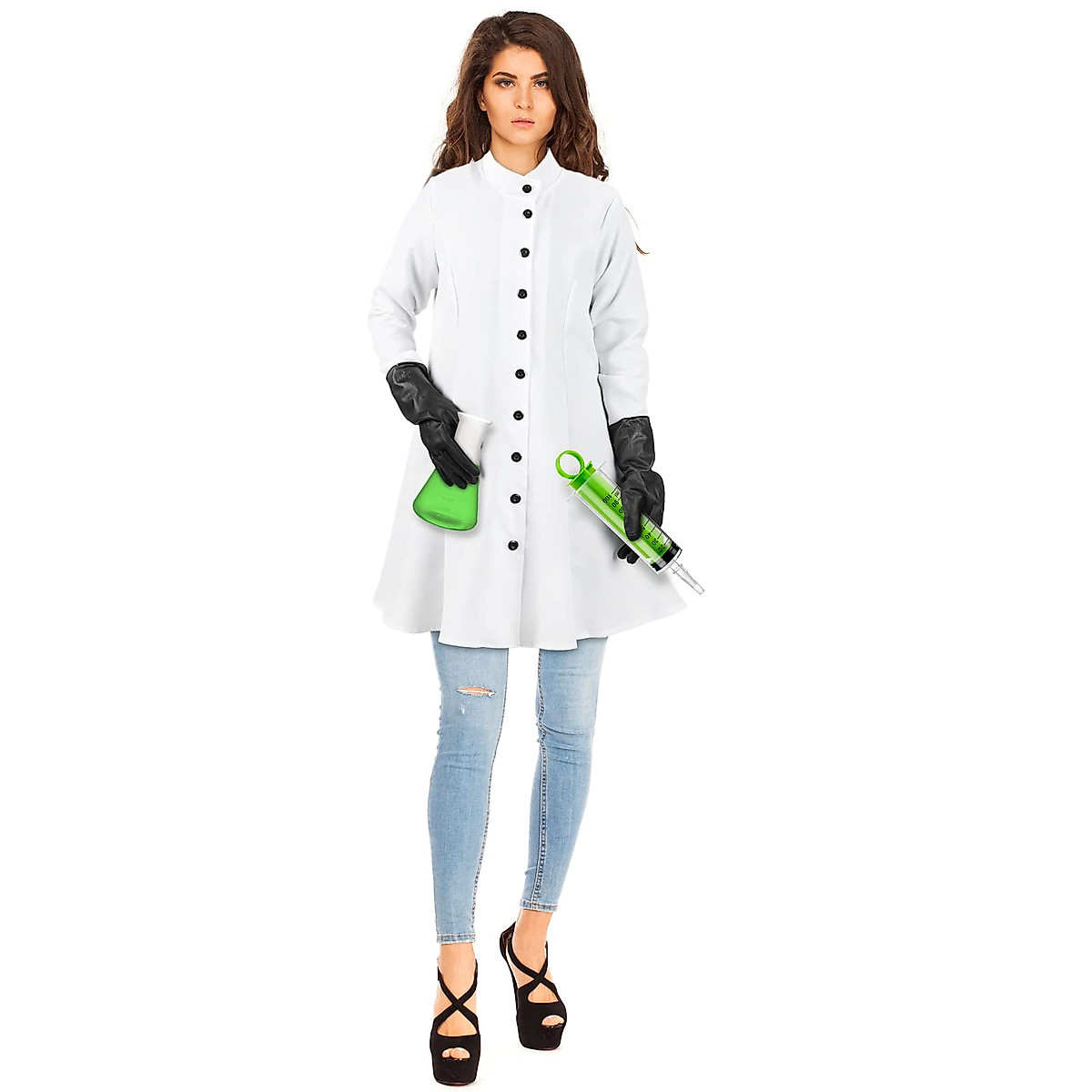 Jiuguva 5 Pcs Women's Mad Scientist Costume for Adult Halloween Party Costume(XL) Black