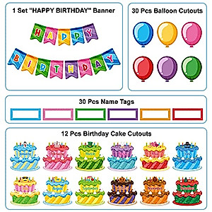 74 Pcs Happy Birthday Bulletin Board Set Includes Months Balloon Cut-Outs and Name Plates for Classroom Calendars Decor Wall Decorations