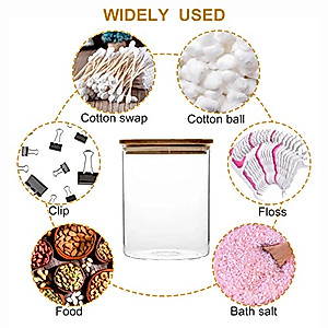 Qtip Holder, Glass Bathroom Canisters with Bamboo Lid, Cotton Ball Holder with Tray, Apothecary Jars for Cotton Swabs, Floss, Bathroom Accessories Storage Organizer (2 Pack)