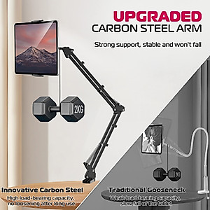 ULANZI T2 Adjustable Tablet Holder for Desk, Carbon Steel Tablet Phone Stand for Bed, Flexible Tablet Arm Clamp Compatible with iPhone 16 15 Pro iPad Kindle Galaxy Tab 4.6-12.9 Inch Devices