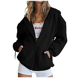 Ceboyel Women's Oversized Hoodies Sweatshirt Full Zip Up Jacket Drawstring Hooded Tops Teen Girl Y2k Preppy Clothing with Pocket